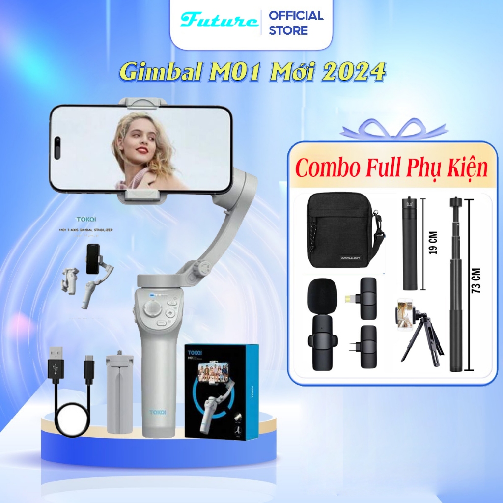 Tay cầm gimbal TOKQI M01, Tay cầm chống rung điện thoại, Gymbal Xoay 360 AI Theo Dõi Thông Minh ...