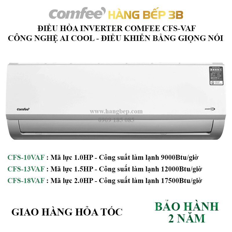 Máy lạnh, điều hòa không khí Inverter 1HP/1.5HP/2HP Comfee CFS-10VAF - Bảo hành 2 năm tận nơi ...