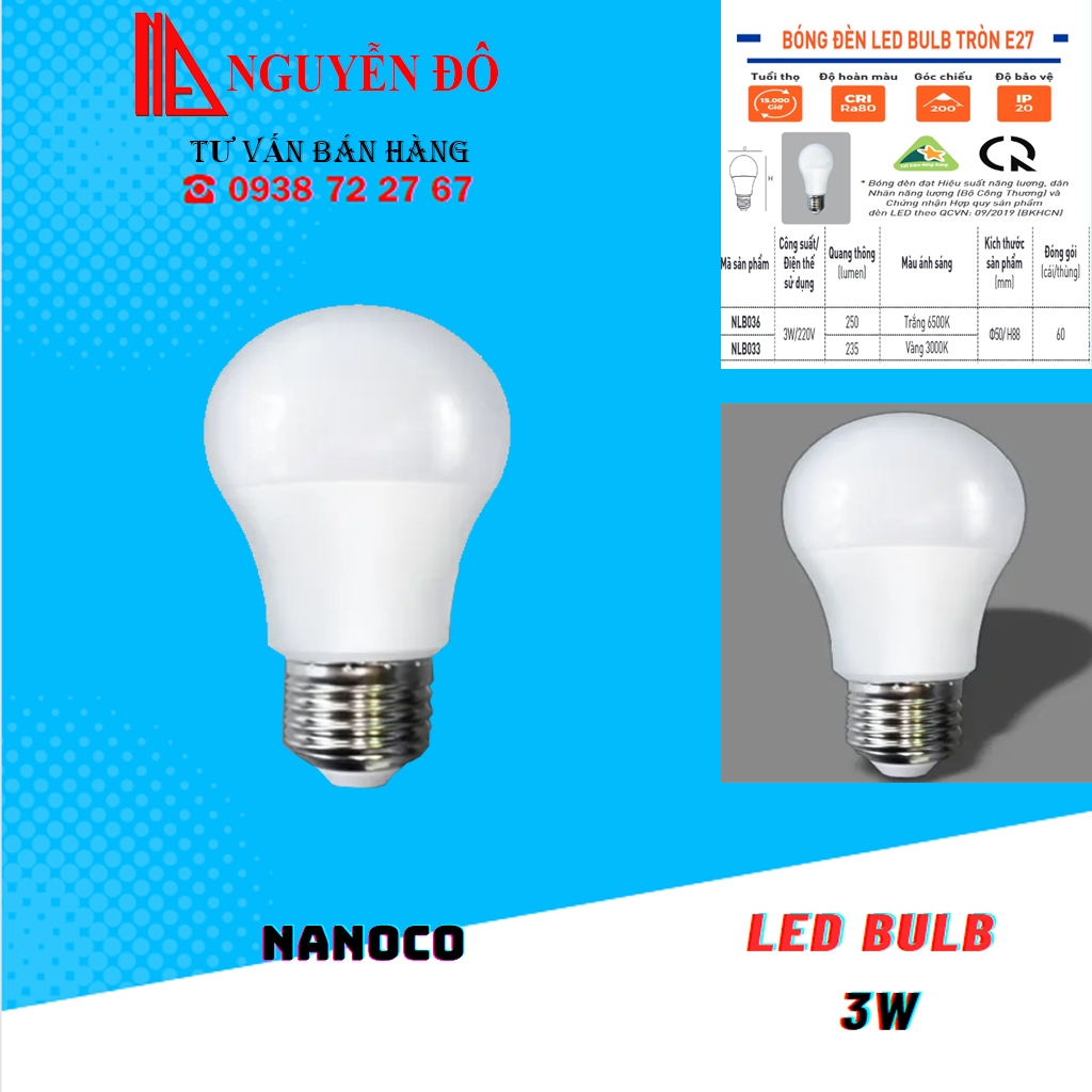 Led bulb 3w Nanoco NLB036,NLB033, thiết kế dạng tròn nhỏ gọn tiện lợi ...