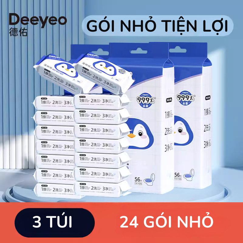 Combo 3 Deeyeo Khăn Ướt Vệ Sinh Tự Huỷ Size Mini bỏ túi cực kỳ tiện lợi (24 gói nhỏ, 168 tờ ...