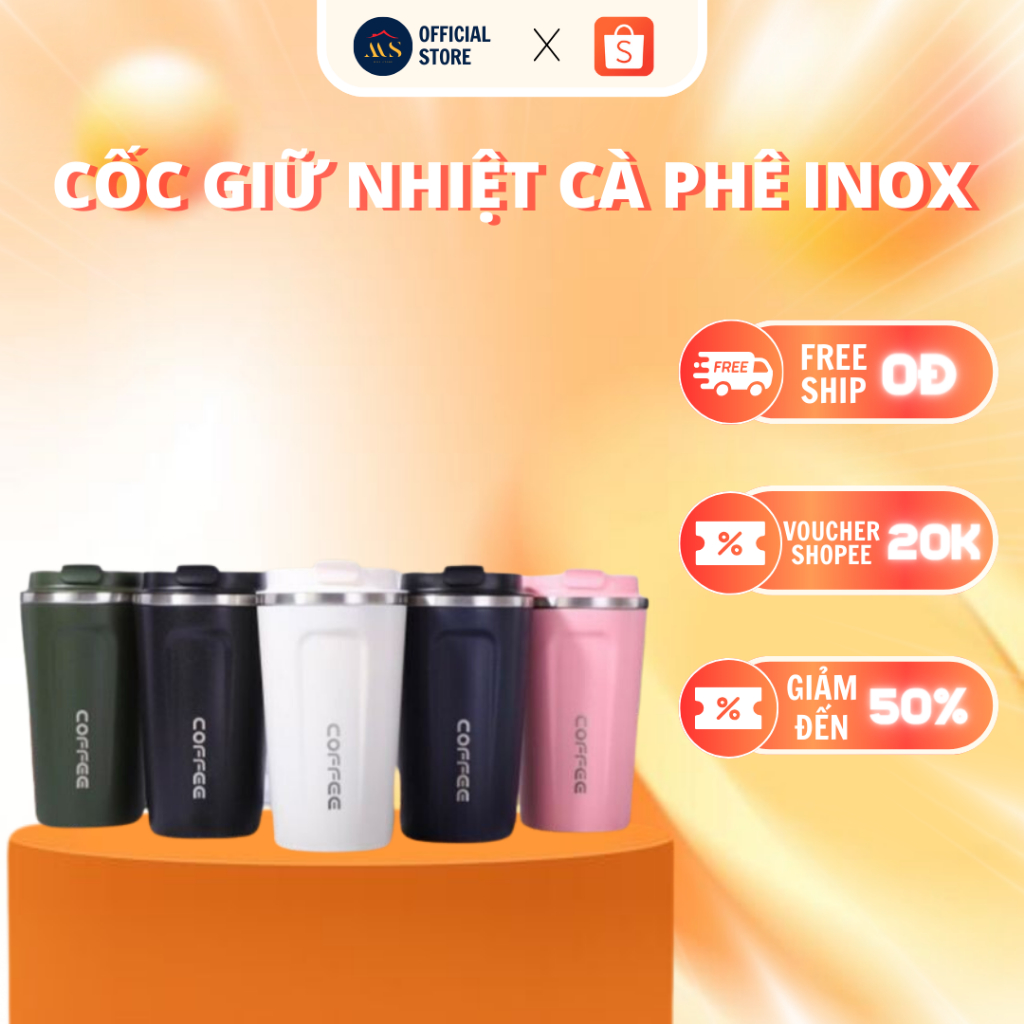 Cốc giữ nhiệt Coffee inox 304 cao cấp, Dung tích 510ml, Chống tràn ...