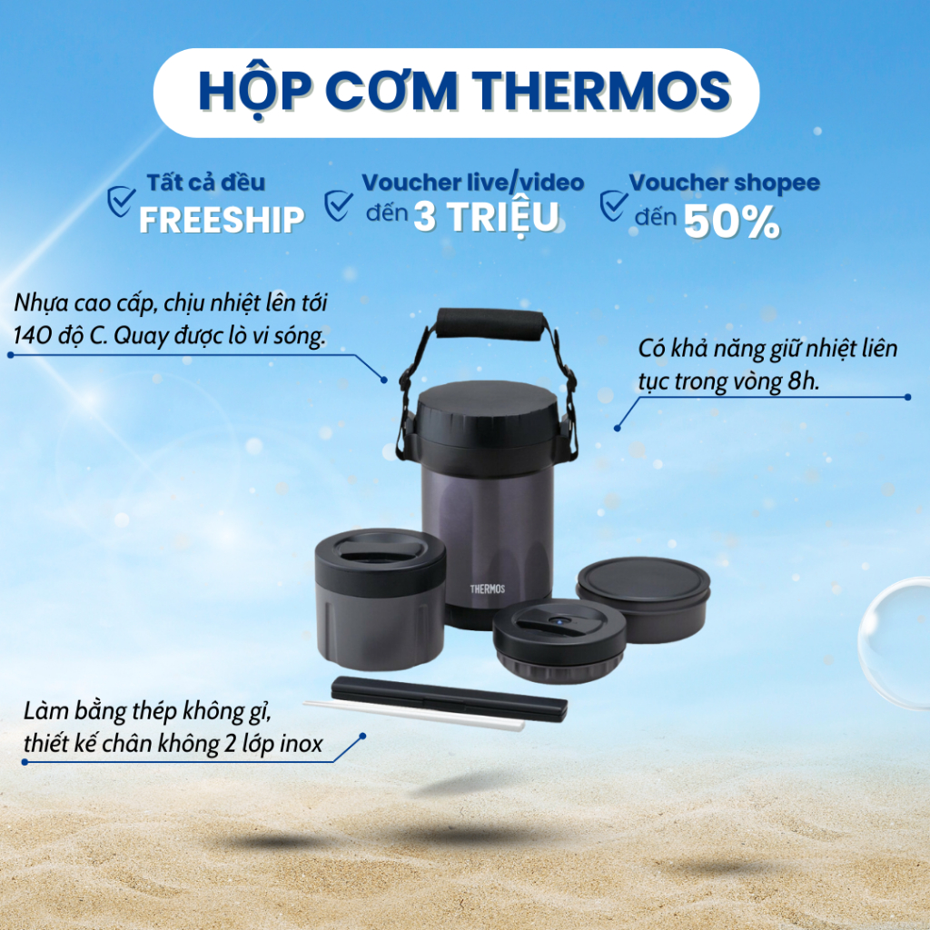 Hộp cơm giữ nhiệt 3 ngăn Thermos JBG-2000/ JBG-1801 nội địa Nhật | Shopee Việt Nam