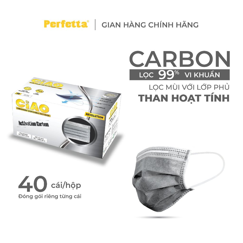(TẶNG KF94 ĐH 199K) Hộp 40 Cái Khẩu Trang Y Tế Perfetta Ciao 4 Lớp Than ...