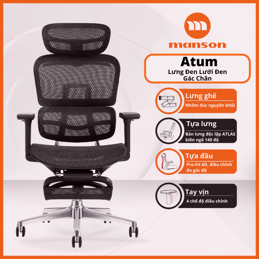 [Chính Hãng] Ghế Manson Atum Màu Đen / Xám - Ghế Xoay Công Thái Học ...