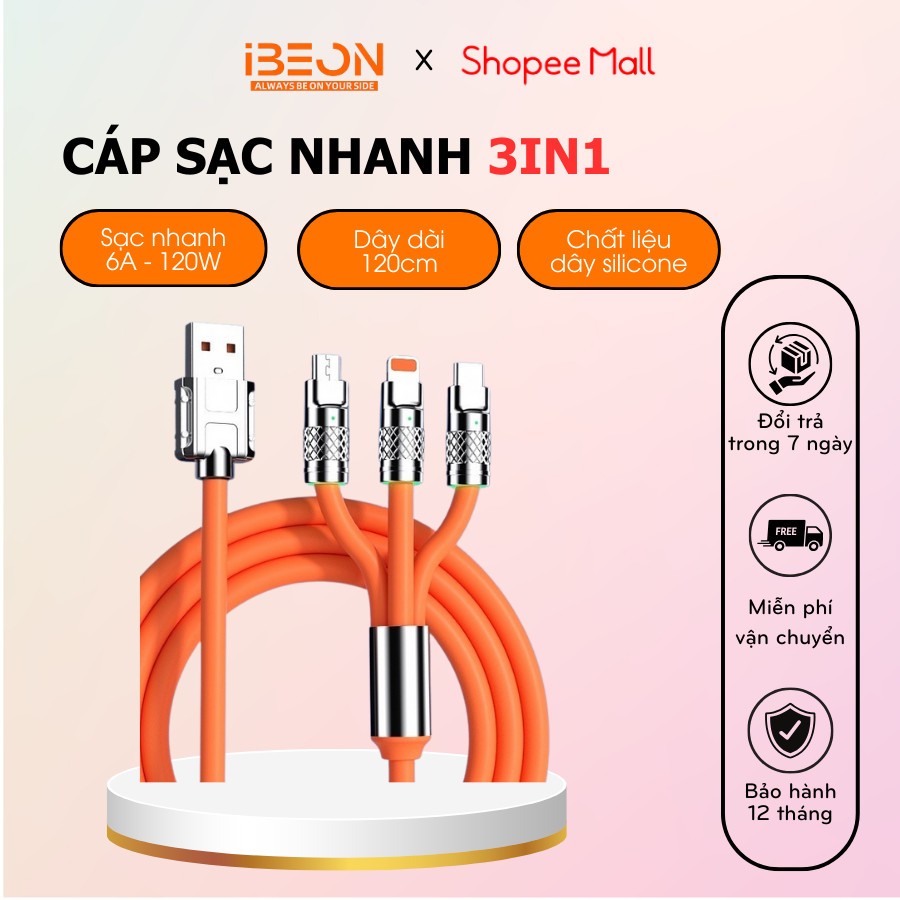 Cáp Sạc Nhanh 3 Trong 1 6A Cổng Type C Bằng Silicone Và Hợp Kim Kẽm- DL TECH SC001 | Shopee Việt Nam