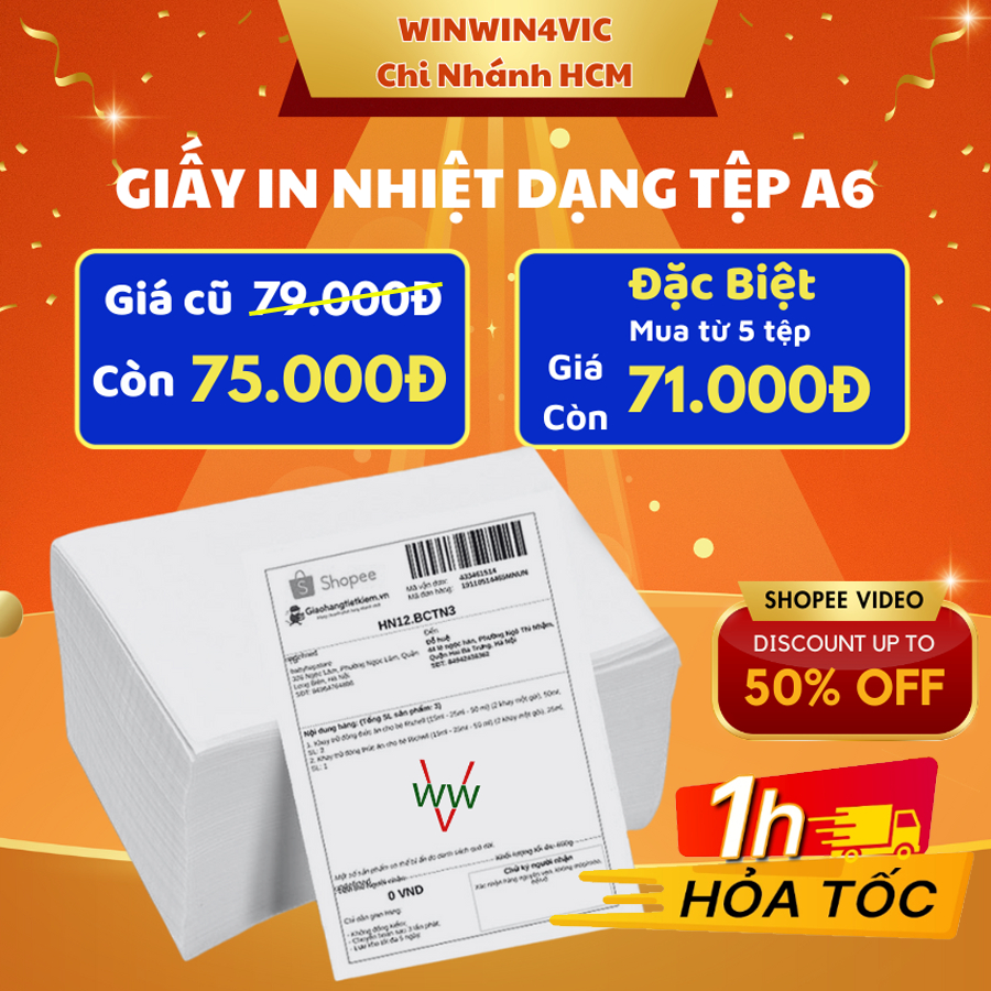 Giấy in nhiệt tệp 500 tờ A6 100x150 WINWIN4VIC, Giấy in bill đơn hàng ...