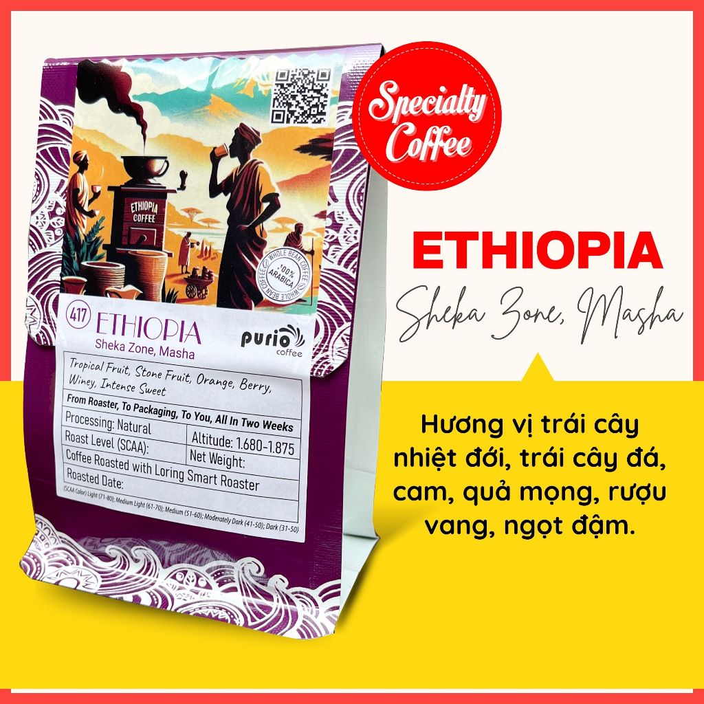 Cà phê specialty nhập khẩu cao cấp đặc sản Ethiopia, Sheka Zone, Masha ...