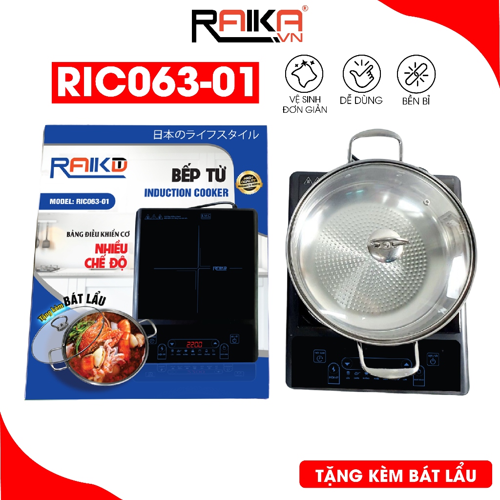 RAIKA 2000W Bếp Từ Đơn 220V, 7 Chế Độ Nấu, Tặng Kèm Bát Lẩu, Bảng Điều ...
