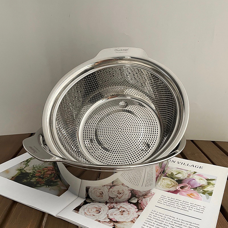 Bộ Rổ Kèm Thau Chockmen Size 27/31cm Inox 304 Cao Cấp Vo Gạo Rửa Rau ...