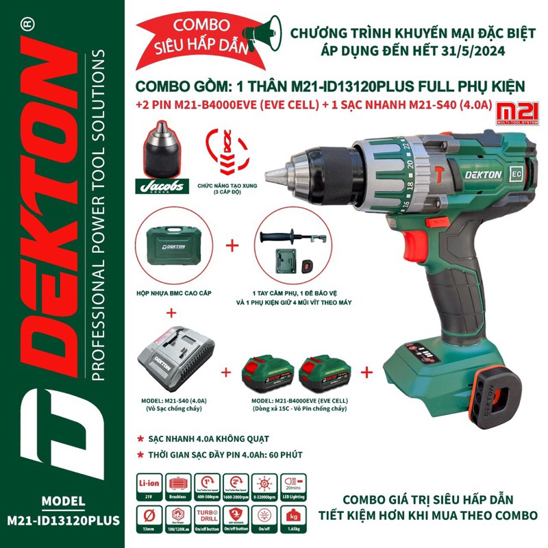 Khoan Rút Lõi Dekton M21 13120 plus màu xanh tính năng tạo xung | Shopee Việt Nam