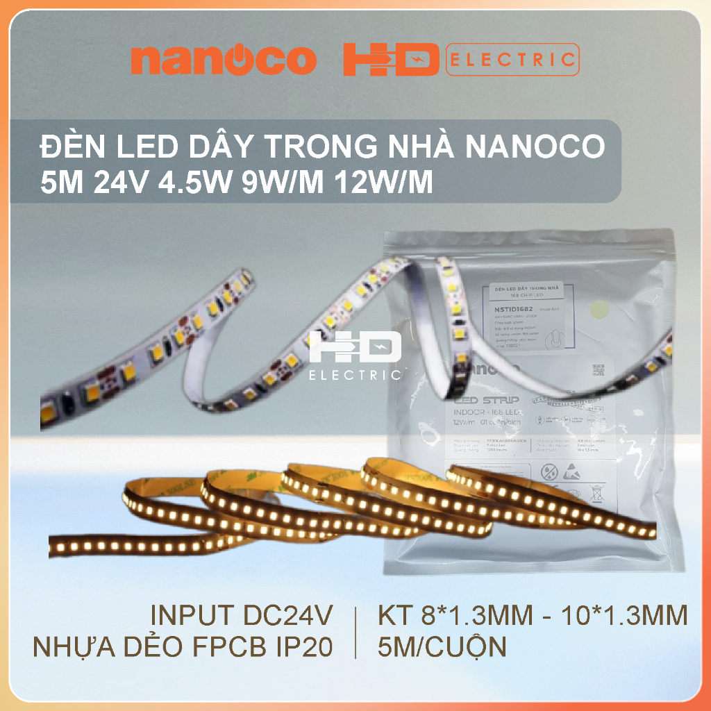 Đèn Led dây trong nhà Nanoco 5m 24V 4.5W/m 9W/m 12W/m ánh sáng vàng ...