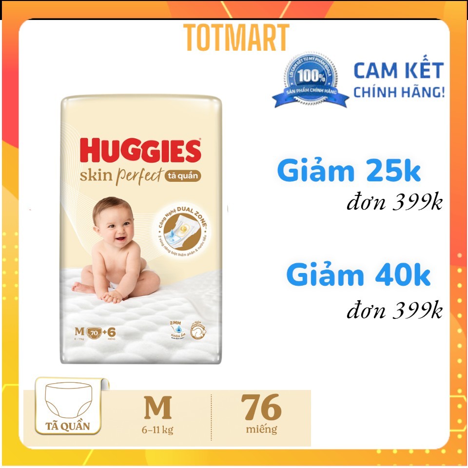 Tã/Bỉm quần Huggies M76/L60/XL58/XXL54 Skin Perfect Super Jumbo với 2 ...