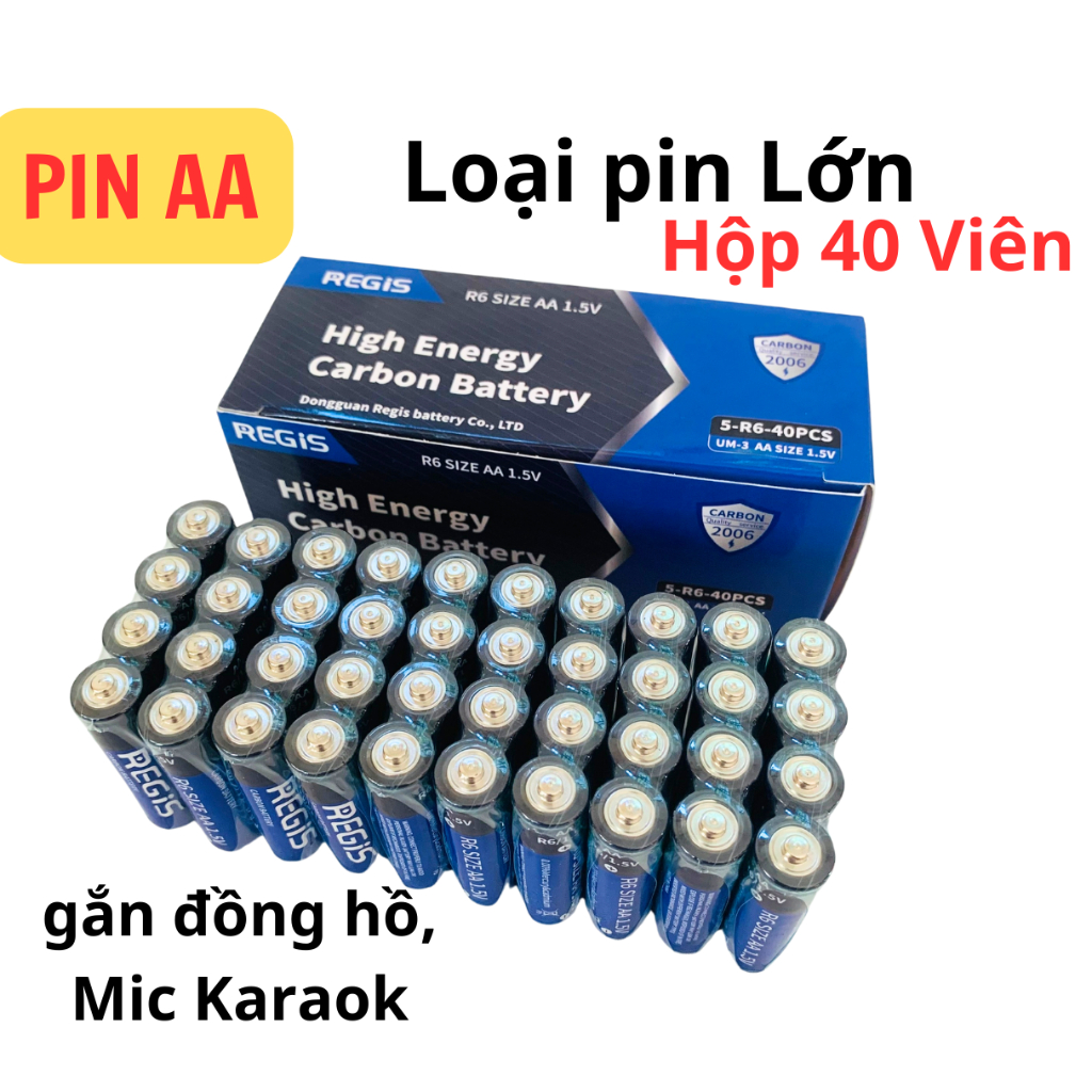 Hộp 40 Viên Pin AA 1.5v REGIS High Energy Carbon Battery, Pin 2A hộp 40 ...
