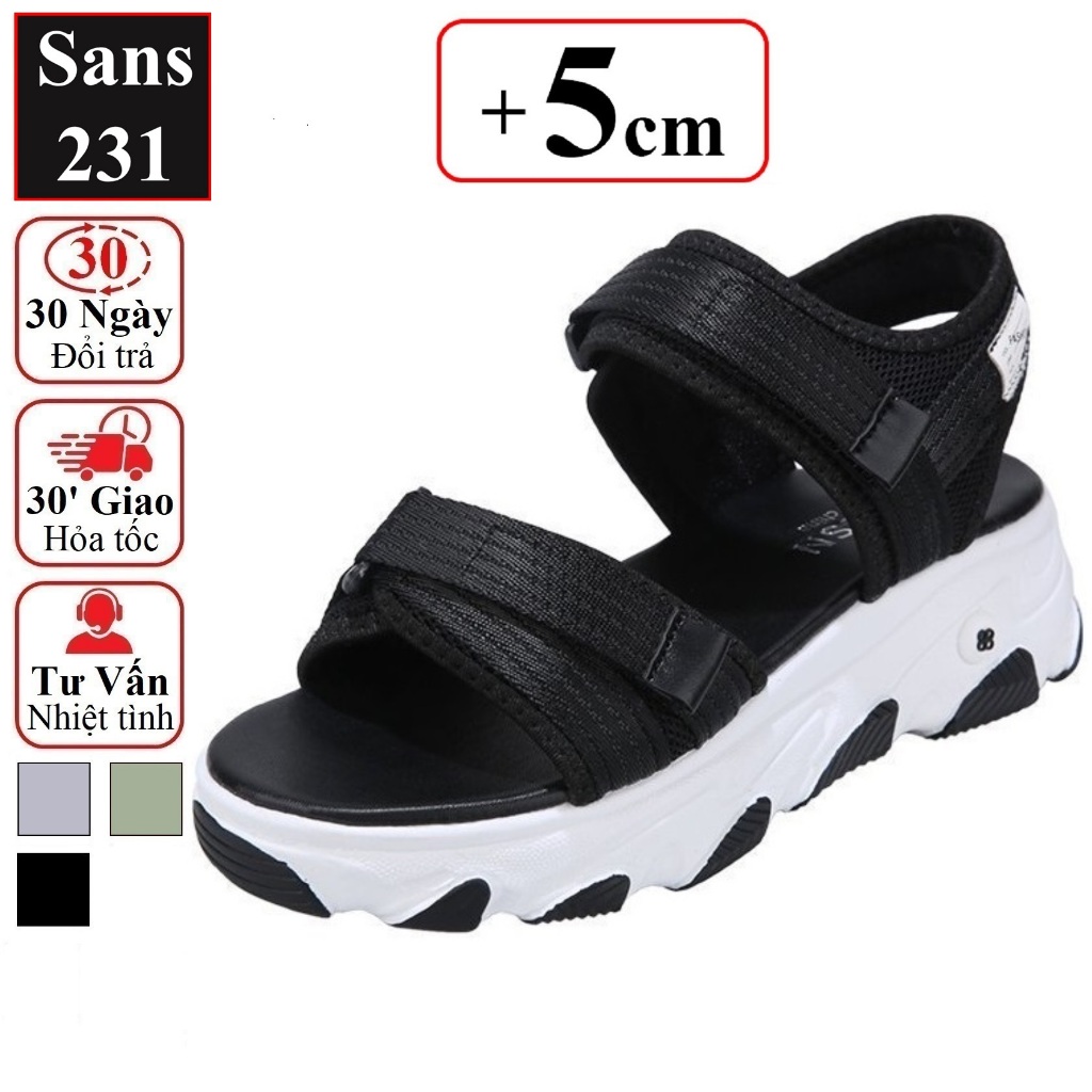 Dép quai hậu nữ Sans231 đế cao 5cm sandal xăng đan ngang dán bằng đen ...