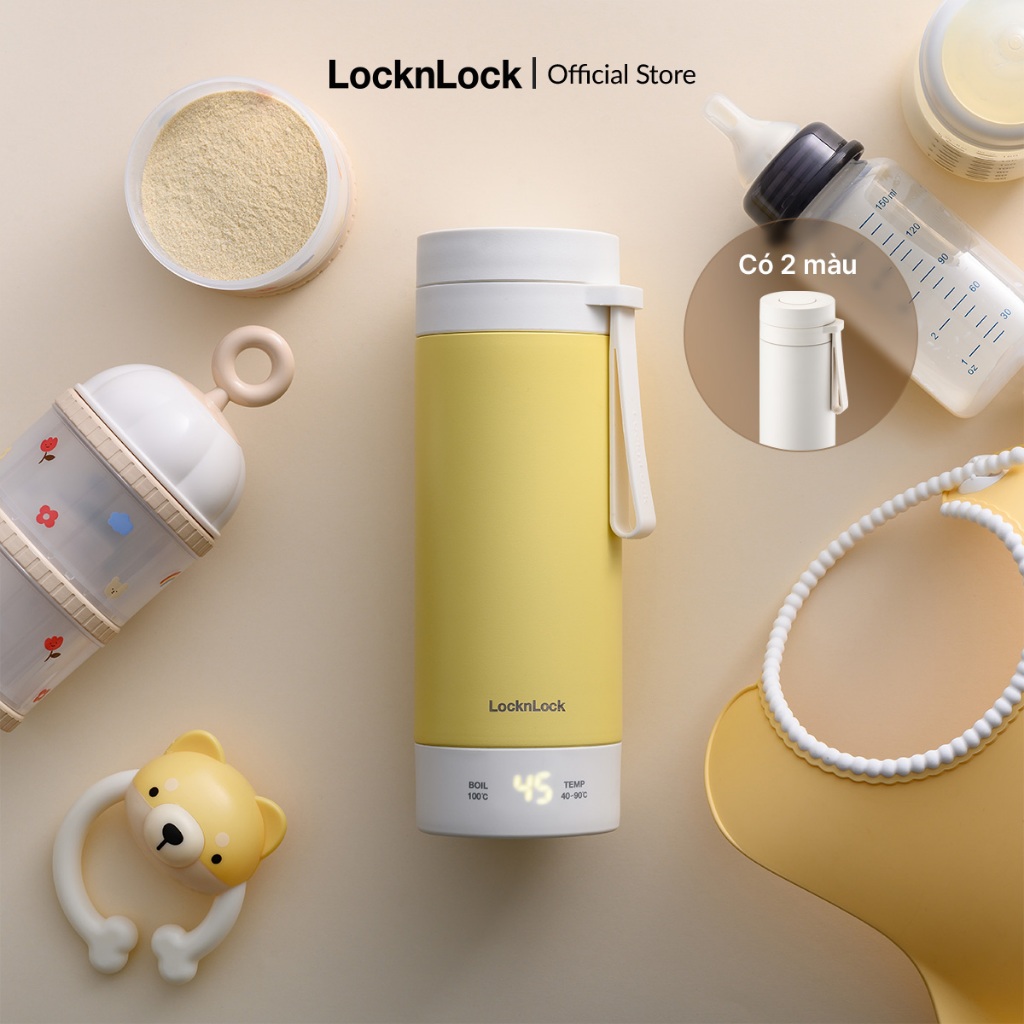 Bình đun giữ nhiệt 2 trong 1 LocknLock Heating tumbler 300ml màu vàng, ngà bằng thép không gỉ ...