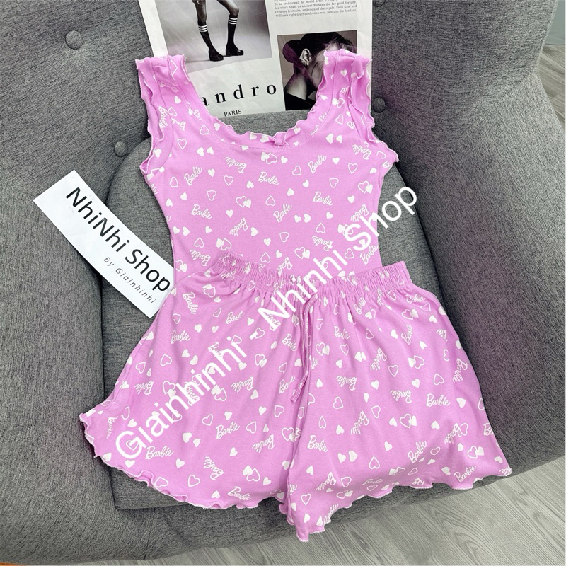 Sét đồ ngủ in hình áo ba lỗ sexxy thun co giãn, Bộ ngủ viền bèo BN0086 - NhiNhi Shop | Shopee ...