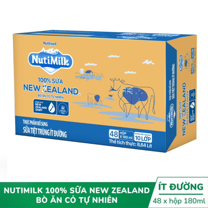 Thùng 48 Hộp 180mL NutiMilk 100% Sữa Tiệt Trùng New Zealand Có đường ...
