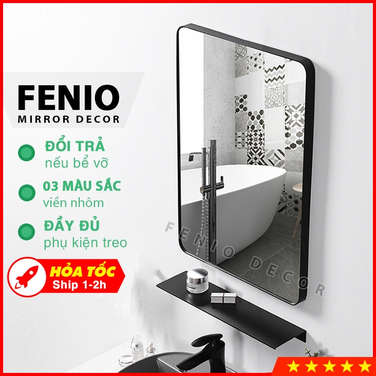 Gương soi hình chữ nhật treo tường nhà tắm FENIO khung viền hợp kim ...