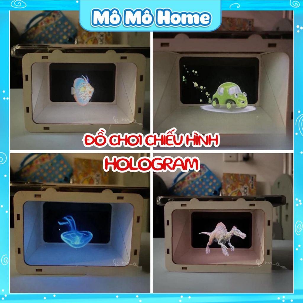 Đồ chơi chiếu hình hộp gỗ hologram stem gỗ sáng tạo lắp ghép mô hình 3d ...