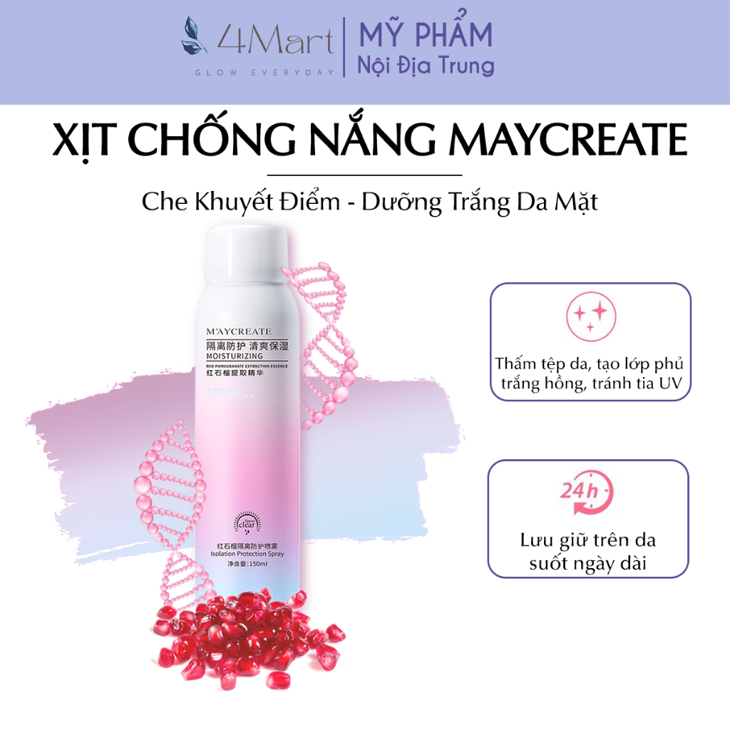Xịt chống nắng Maycreate Moisturizing Spray 150ml, chai bình sịt cho ...