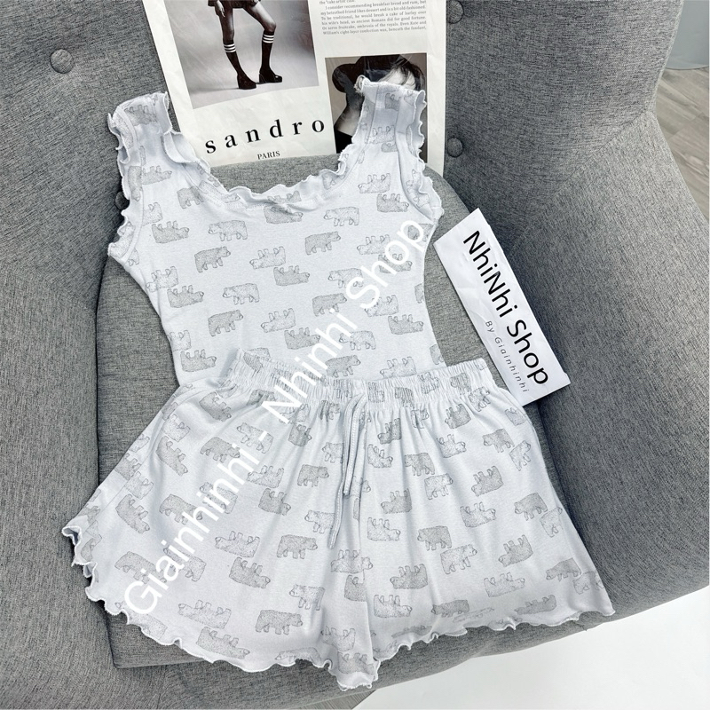 Sét đồ ngủ in hình áo ba lỗ sexxy thun co giãn, Bộ ngủ viền bèo BN0086 - NhiNhi Shop | Shopee ...