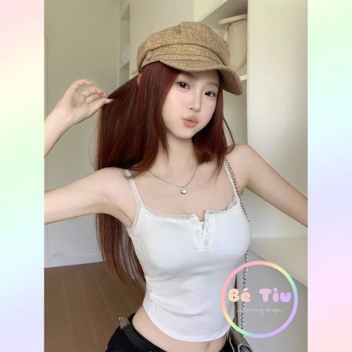Áo 2 Dây Có Mút Đệm Cài Khuy Chất Len Co Dãn Ôm Body Phối Viền Ren Mát Mẻ Mùa Hè ~ Bé Tiu ...