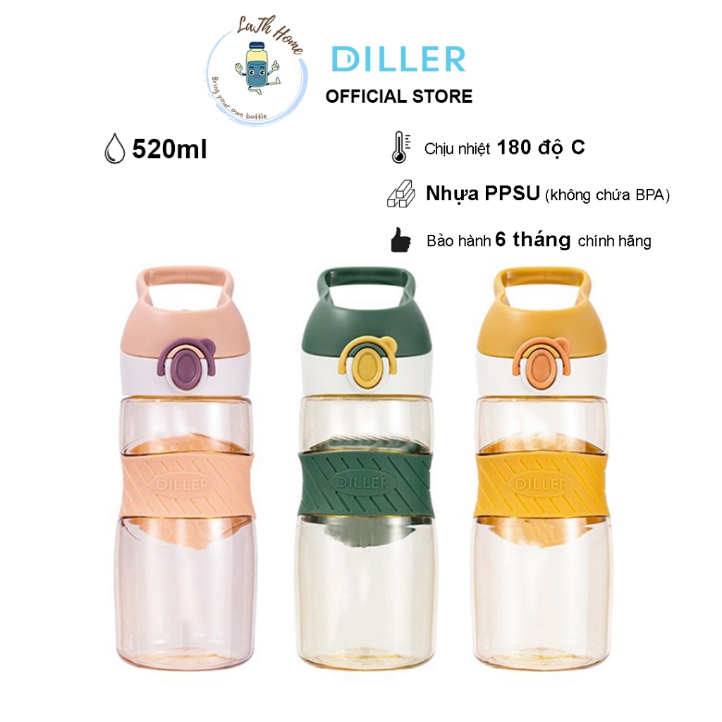 Bình nước thể thao Diller D69 có quai xách, uống trực tiếp - dung tích 520ml | Shopee Việt Nam