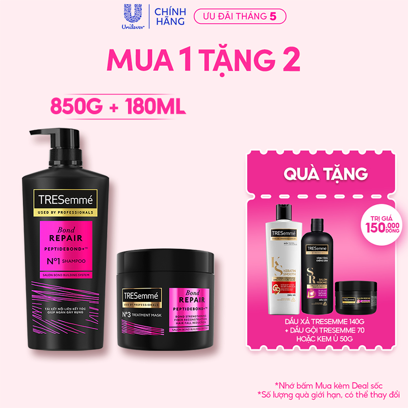 Combo Dầu Gội Và Kem Ủ/Serum TRESemmé Bond Repair Peptidebond+ Cho Tóc Hư Tổn Ngăn Gãy Rụng 850g ...