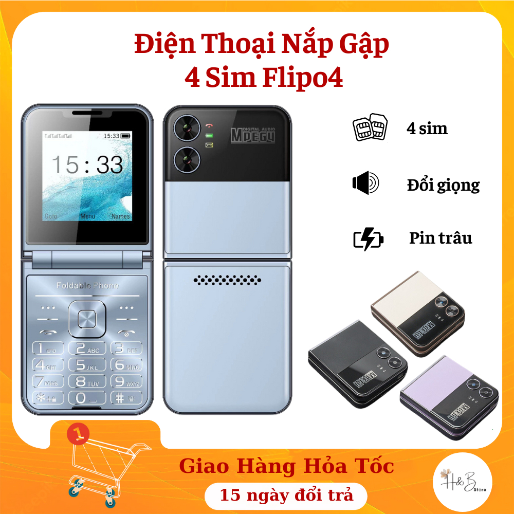 Điện Thoại Nắp Gập Flipo4 - Lắp 4 Sim và 1 Thẻ Nhớ, Chức Năng Thay Đổi ...