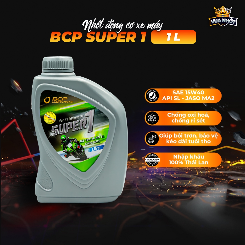 Dầu Nhớt Xe Máy, Nhớt Xe Số Loại Tốt BCP Thái Lan SAE 15W40, API SL, JASO MA2 Chai 1 Lít Nhập ...