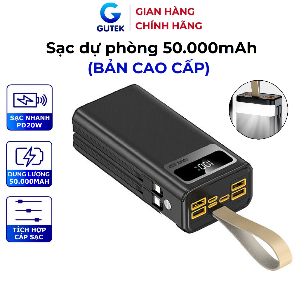 Sạc dự phòng 50000mAh sạc nhanh 100W pin dung lượng lớn có dây cắm ...