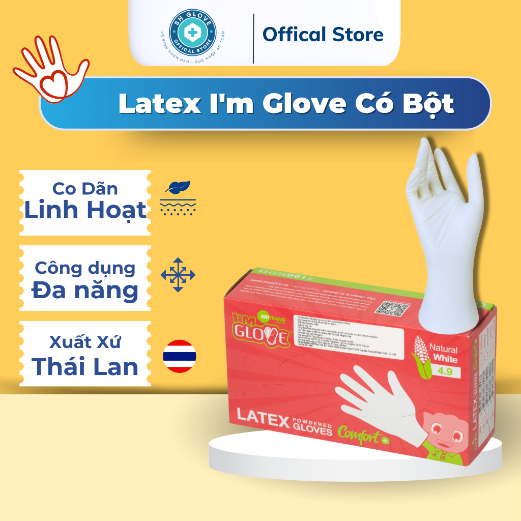 Bao Tay Cao Su Latex - Găng Tay Cao Su Có Bột Màu trắng I'm Glove sử dụng cho các ngành chăm sóc ...