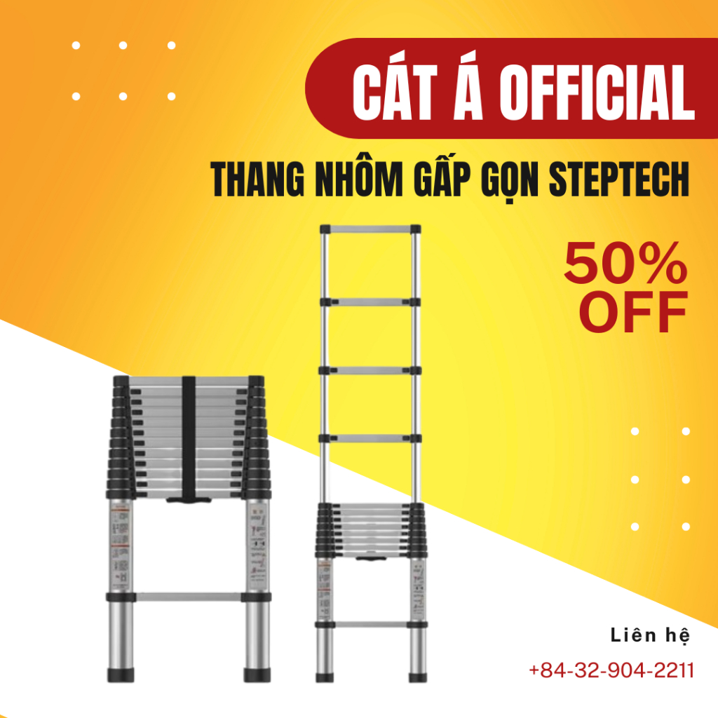 Thang Nhôm Rút Cao Câp STEPTECH Từ (2.5M - 5M) Nhập Khẩu - Ống Thang Nhôm Liền Khối, Không Có ...