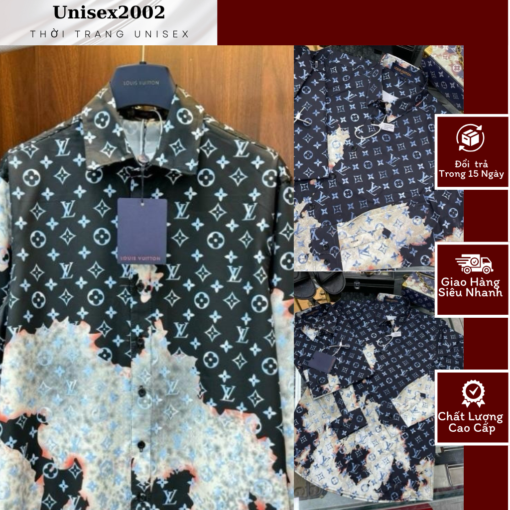 Áo Sơ Mi Lv Bản In Họa Tiết Loang Toàn Thân Áo Cực Nét Chuẩn Hàng Scap 1-1,sơ mi nam nữ | Shopee ...