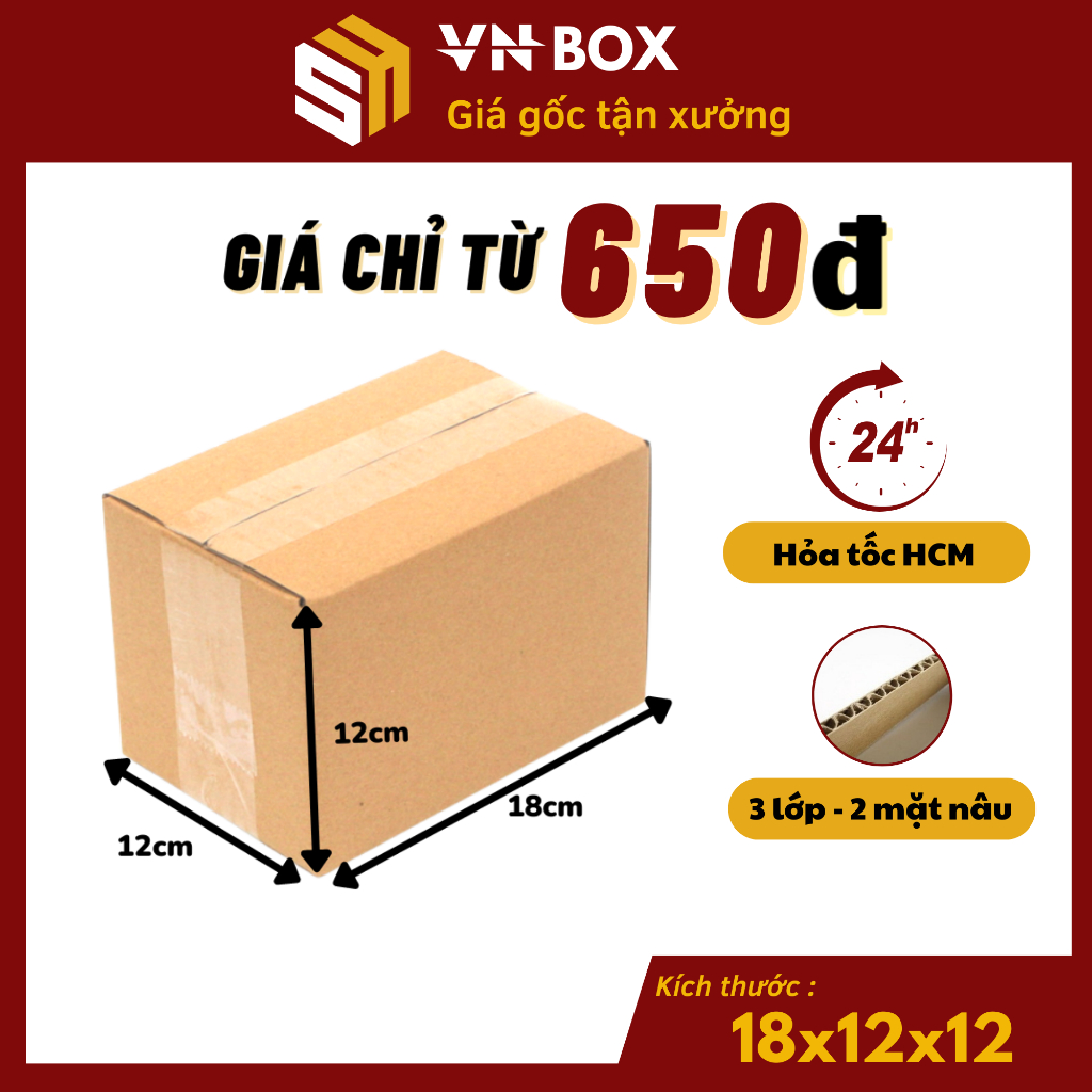18x12x12 Combo 100 Hộp carton 2 mặt nâu đóng hàng, hộp giấy gói hàng ...