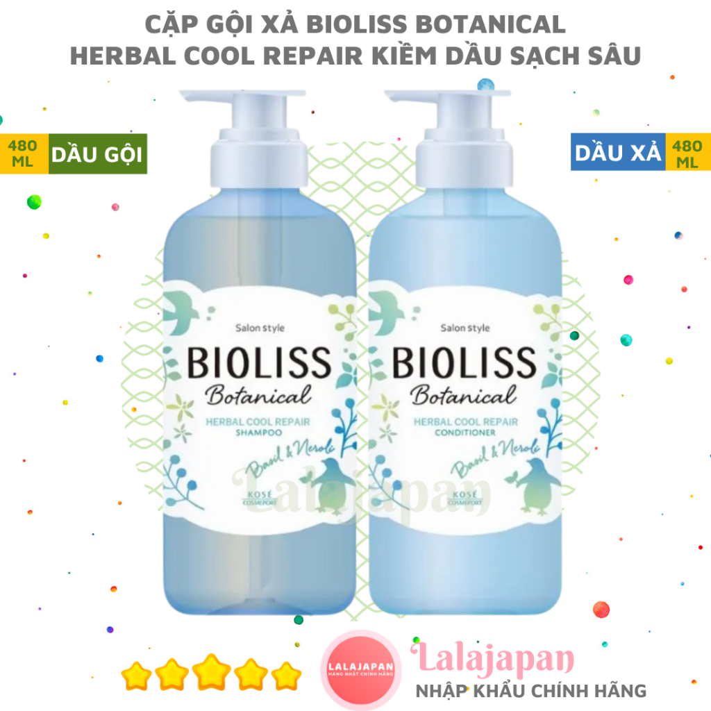 Cặp gội xả BIOLISS BOTANICAL HERBAL COOL Nhật Bản kiềm dầu làm sạch sâu và dưỡng tóc mềm mượt ...