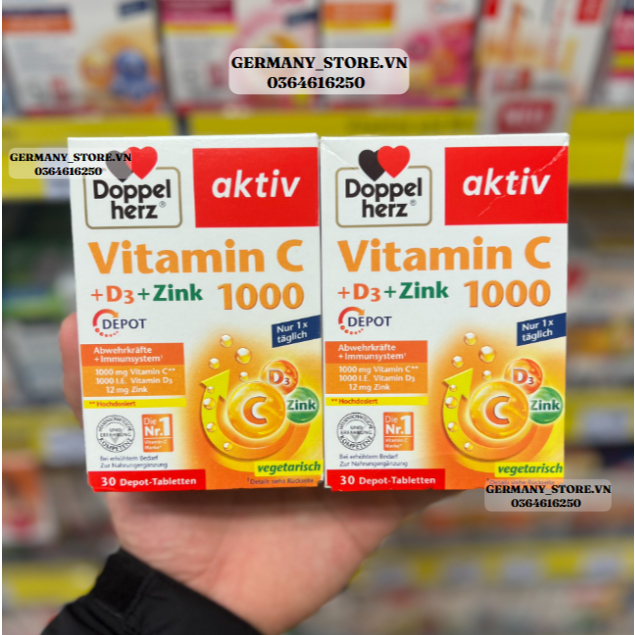 Vitamin C 1000 Liều Cao + D3 + Kẽm (nội địa Đức) 30 viên - Vitamin C 1000 + D3 + Zink Depot ...