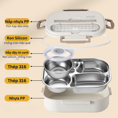 Hộp cơm giữ nhiệt Lunch Box CHANGHOUSE Inox 316 kèm bát đựng canh, quay ...