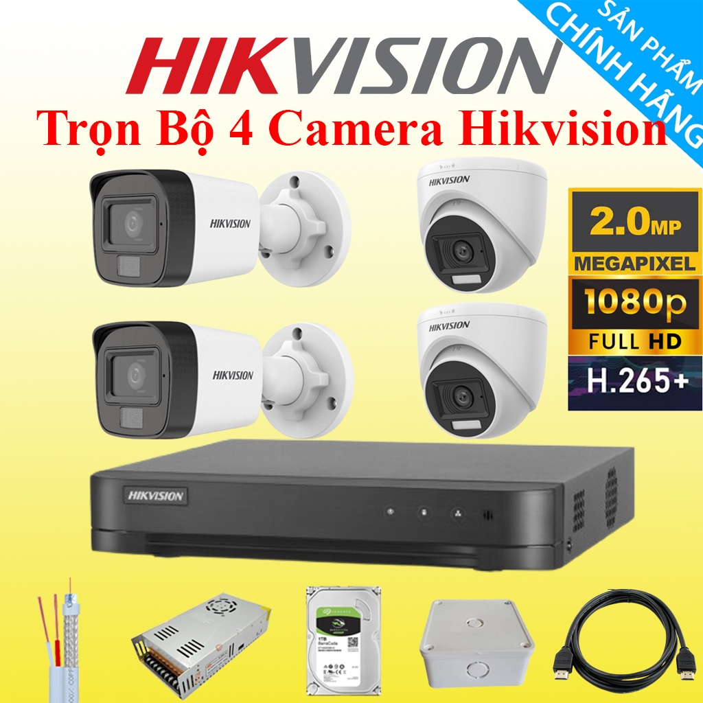 Trọn Bộ Camera 1/2/3/4 Mắt Hikvision Chính Hãng 2Mp Full HD 1080P ...
