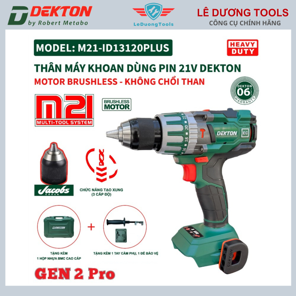 Thân Máy Khoan 3 Chức Năng Dekton M21-ID13120 PLUS / Lực Xoắn 120N.m / Chân Pin Phổ Thông ...