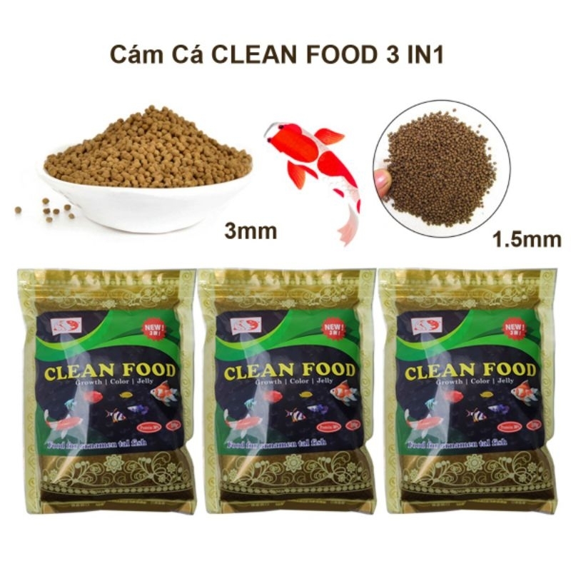 3 Gói Cám cá Koi 500Gr hạt nhỡ Clean Food Growth, Color, Jelly - Thức ...