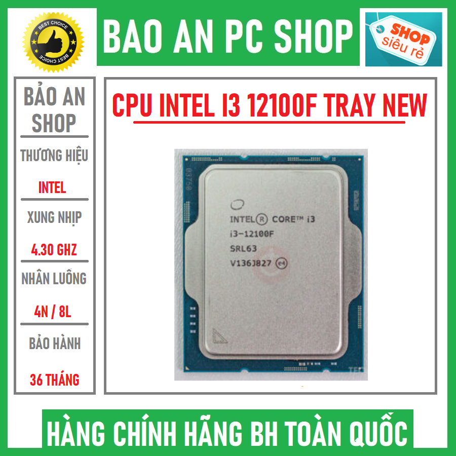 CPU INTEL CORE I3-12100F (3.3GHZ TURBO UP TO 4.3GHZ, 4 NHÂN 8 LUỒNG ...