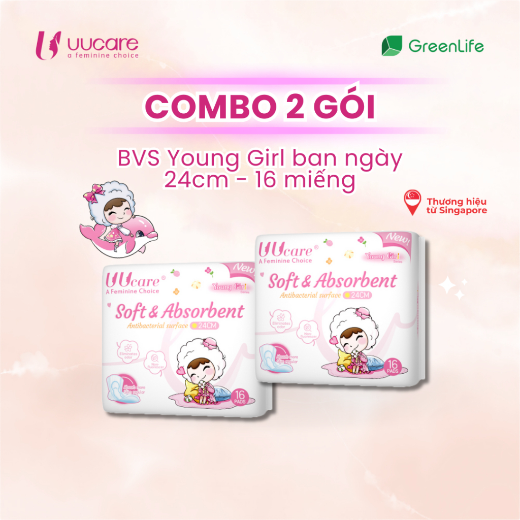 Combo tiết kiệm Băng vệ sinh UUcare Singapore Young GIrl ban ngày 24cm ...