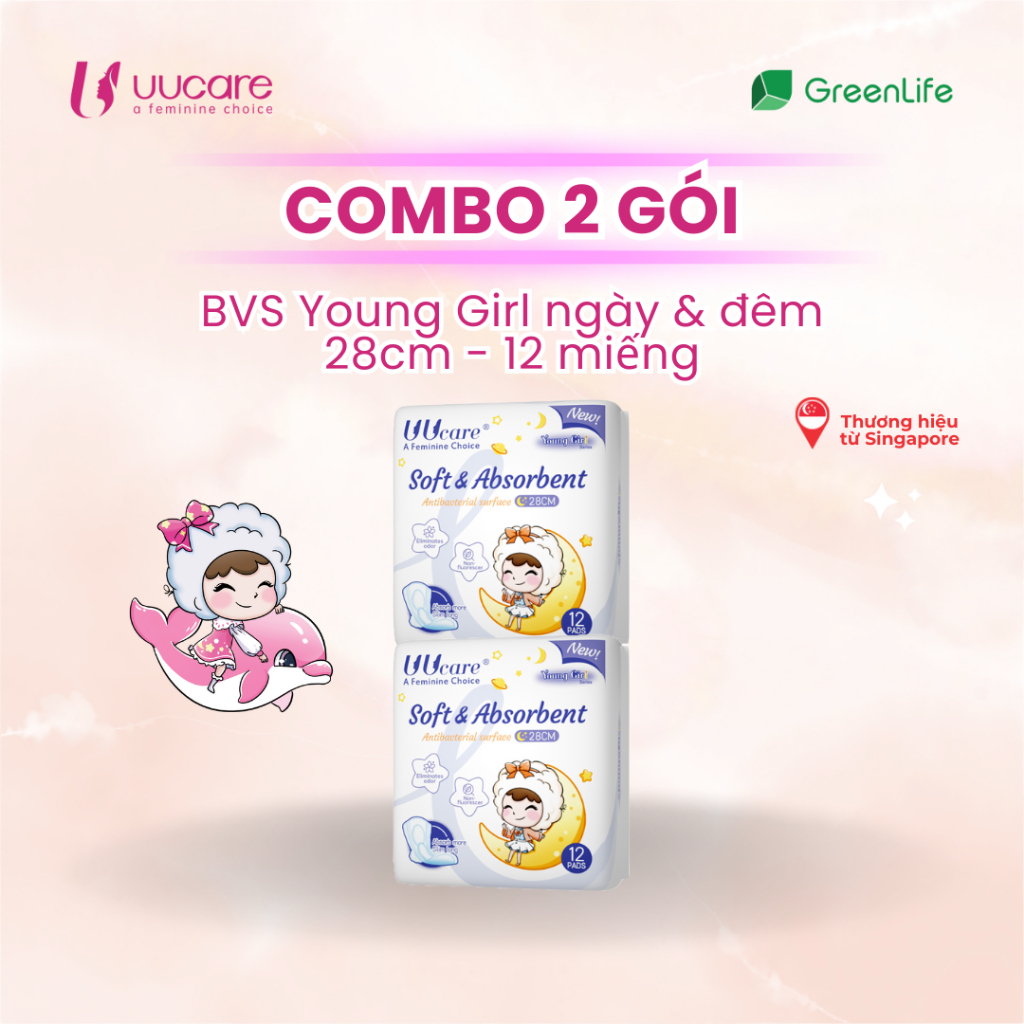 Combo tiết kiệm BVS UUcare Singapore Young Girl ngày và đêm 28cm 12 ...