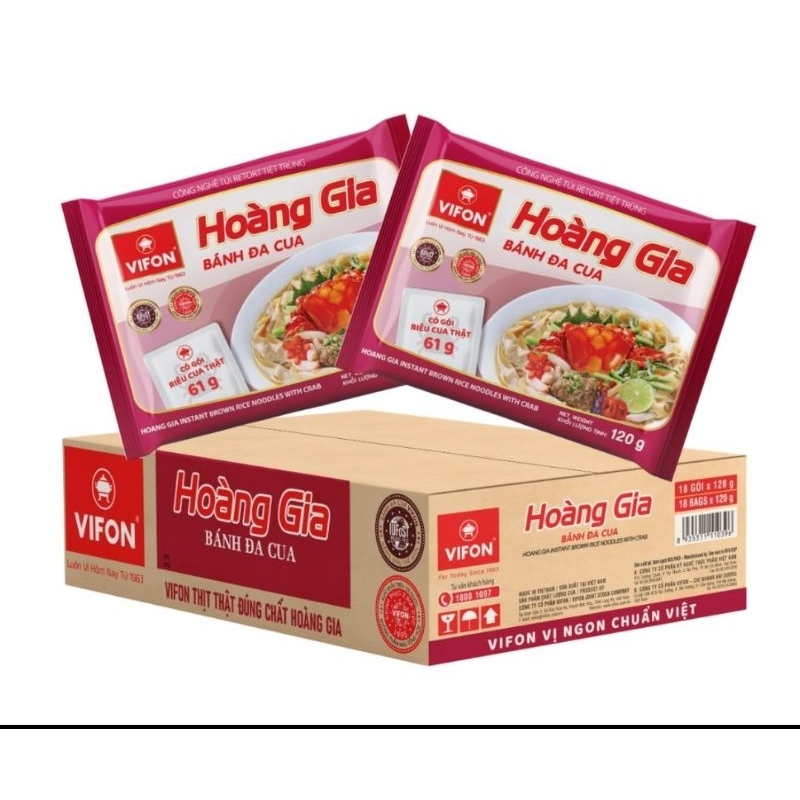 thùng 18 gói bánh đa cua hoàng gia, phở thịt bò Hoàng gia 120g/1 gói ...