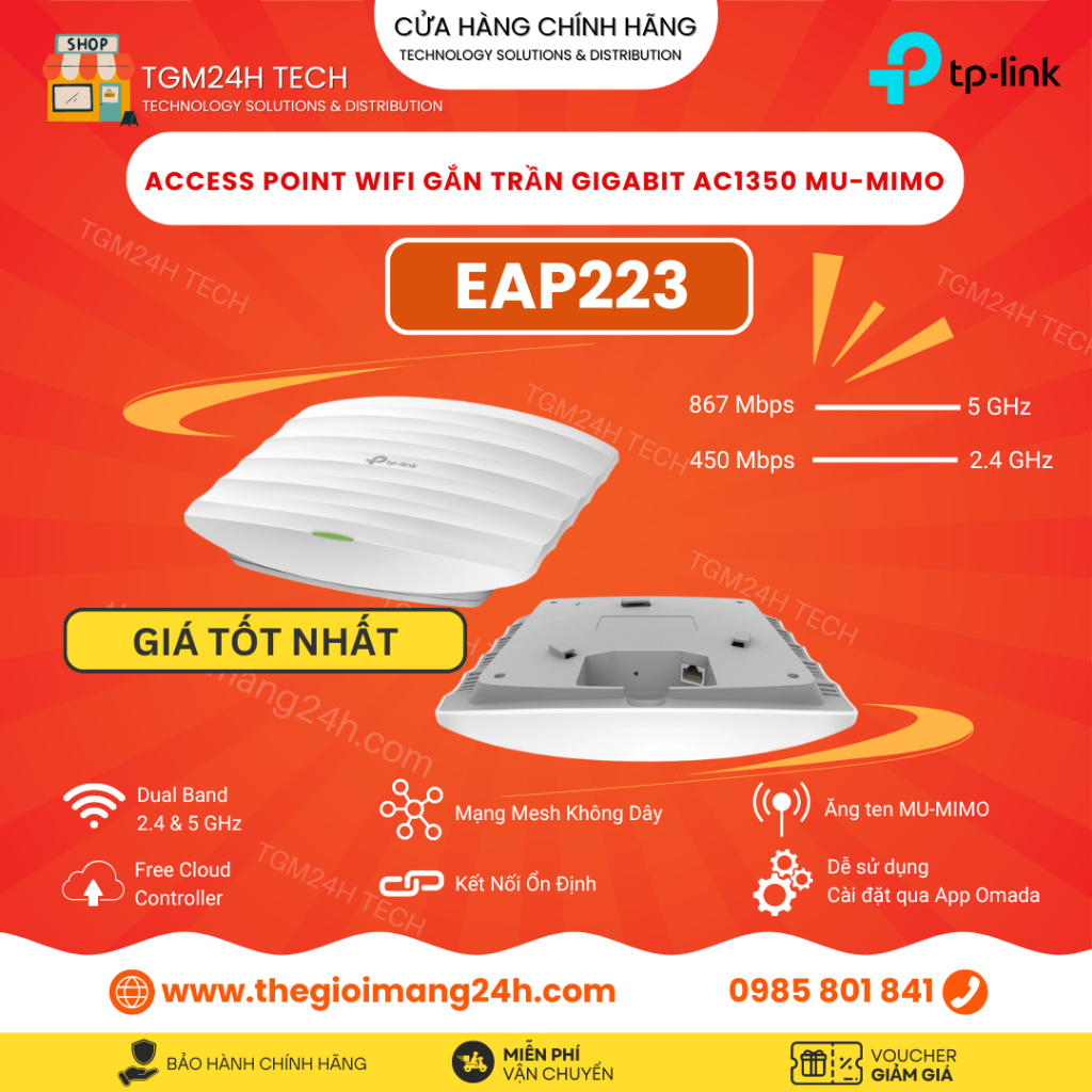 Bộ phát sóng Wifi chuyên dụng Gigabit AC1350 TP-link EAP223 băng tần kép. Hàng chính hãng ...