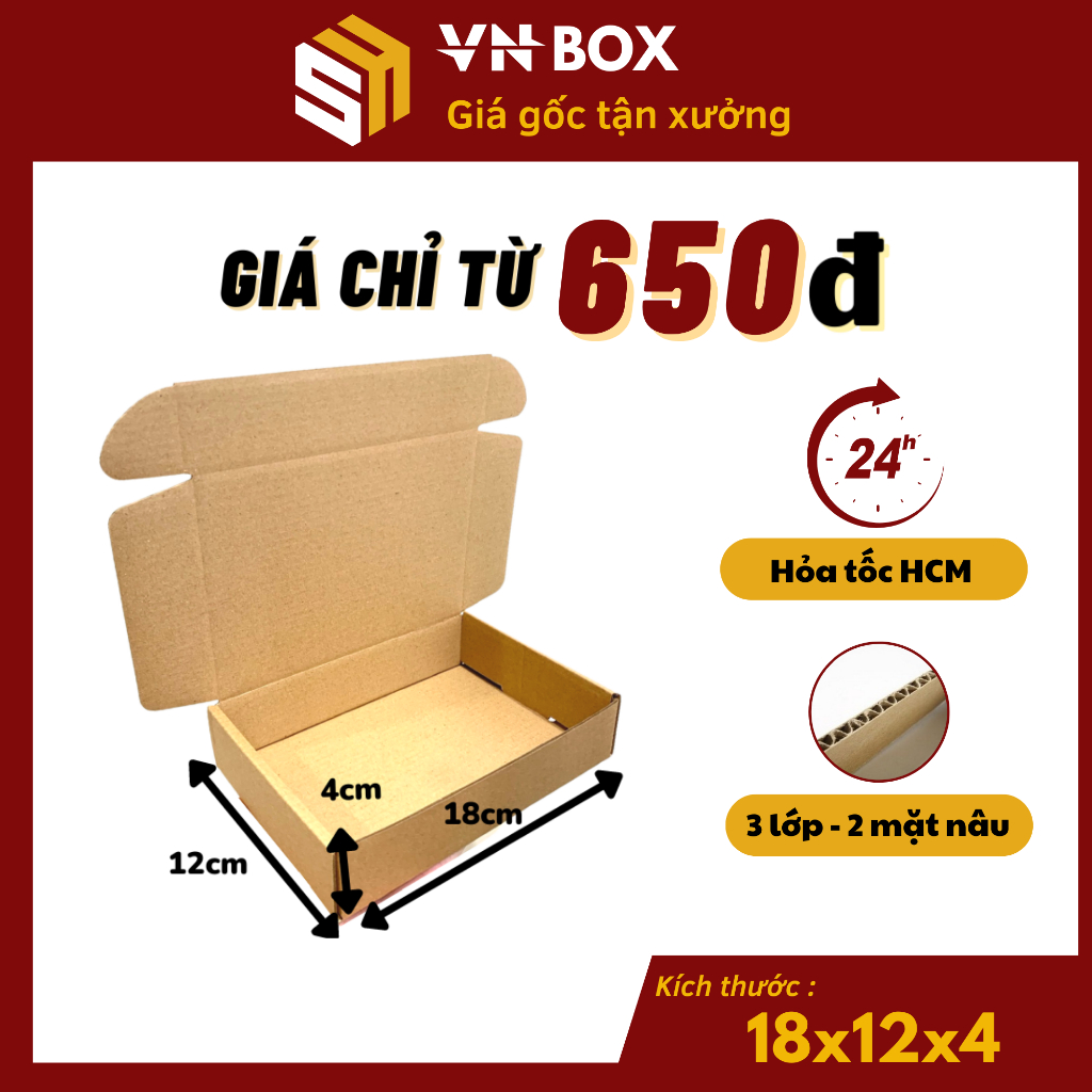 18x12x4 Combo 100 Hộp nắp gài pizza 2 mặt nâu, hộp giấy nắp cài gói ...