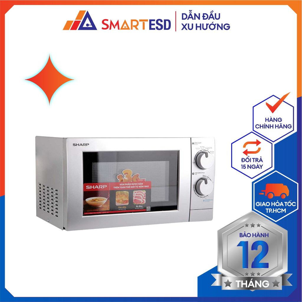 Lò vi sóng Sharp R-207VN-SL, dung tích 20L, công suất 700W, hàng chính hãng bảo hành 12 tháng ...