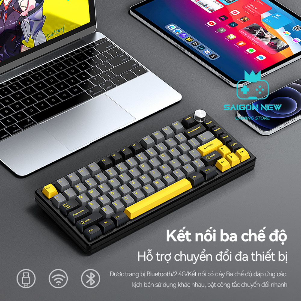 Bàn phím cơ không dây Dark Alien R83 Hotswap -Khung nhôm - thiết kế Mạch xuôi - LED RGB nhiều ...