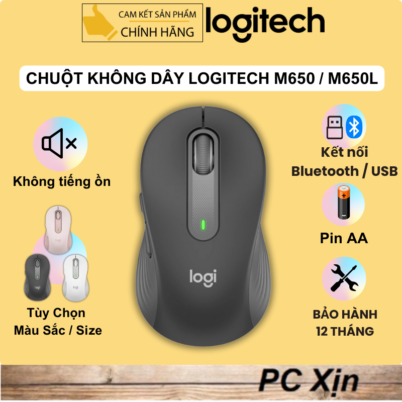 Chuột không dây Bluetooth Logitech M650 / M650L Signature, giảm ồn (Độ ...